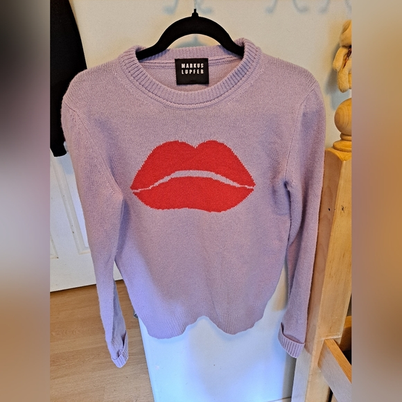 Markus Lupfer | Sweaters | Markus Lupfer Lavender Red Lips Sweater ...